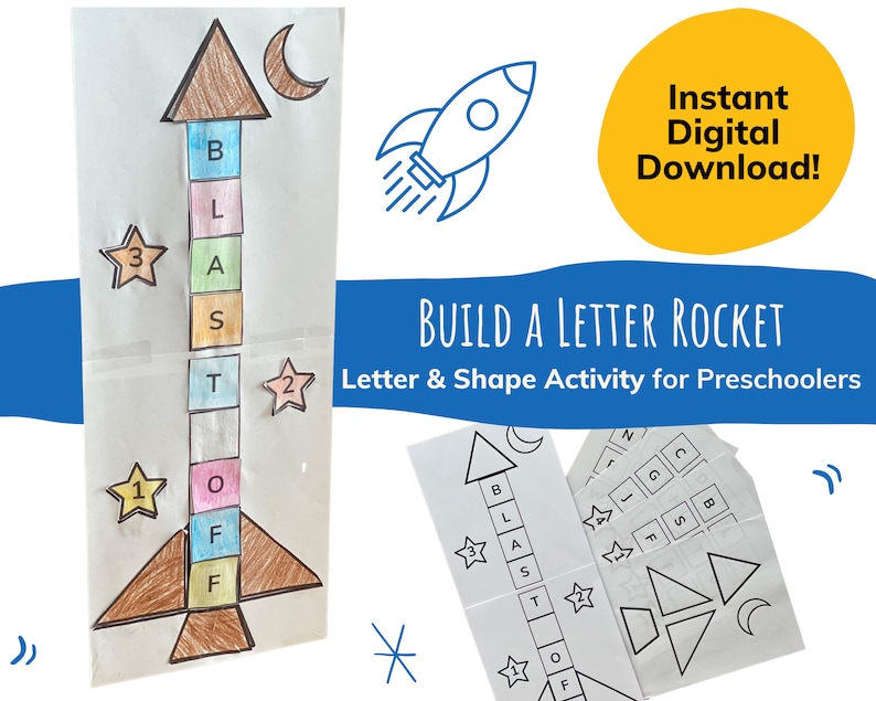 Build a Letter Rocket Preschool Activity, Shapes Activity, Learn ...