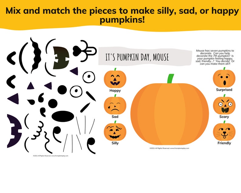 Pumpkin Face Emotions, Halloween Activity for Kids, Jack O Lantern ...