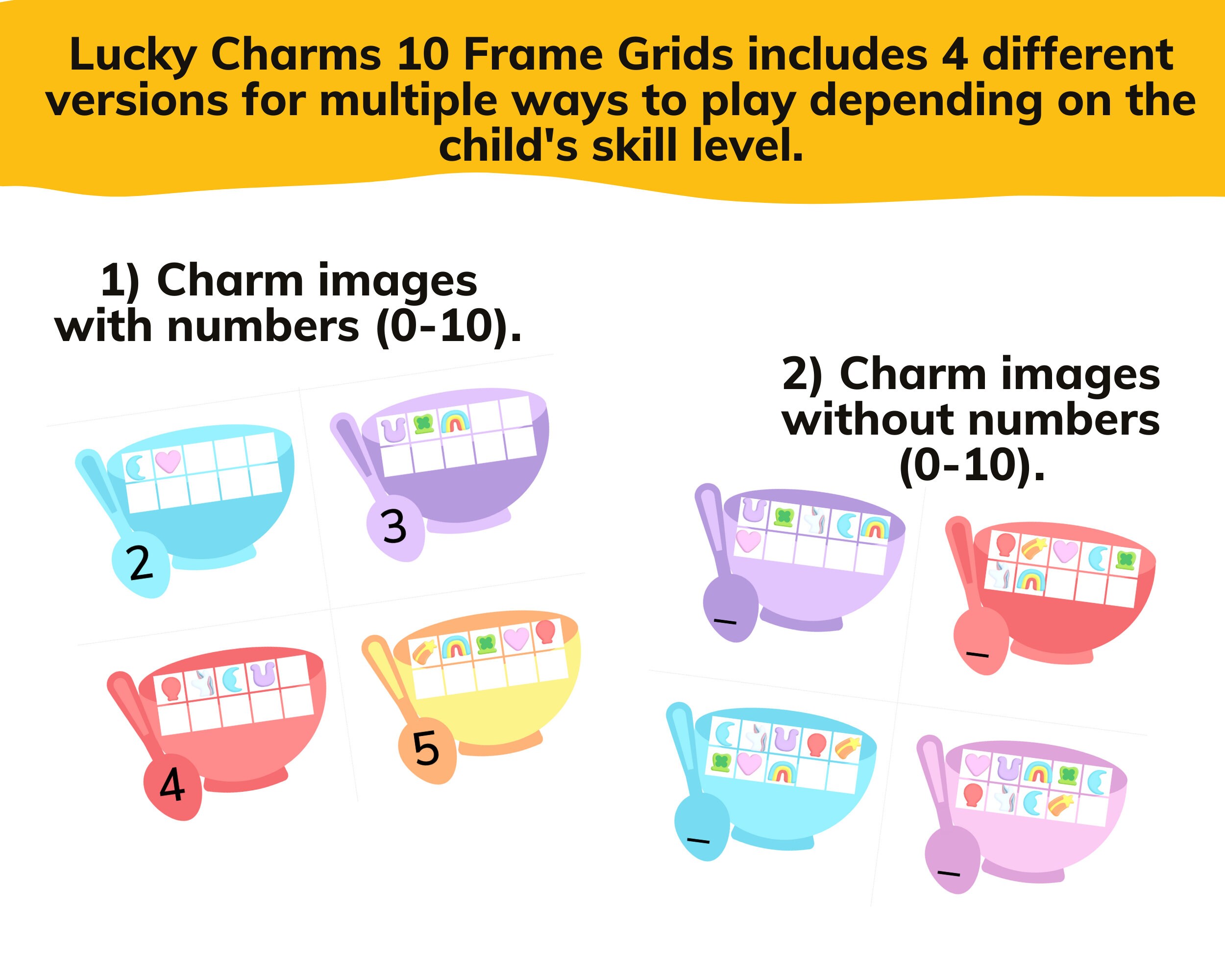 10 Frame Counting Cards Printable, 10 Frame Montessori Cards, Lucky ...