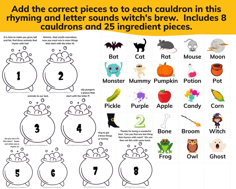 Rhyming and Letter Sounds Preschool Activity, Halloween Activity for ...