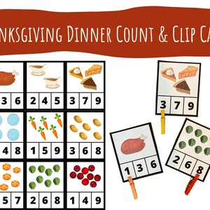Thanksgiving Count and Clip Cards, Montessori Math, Preschool Counting ...