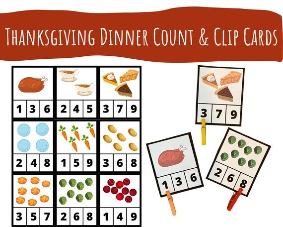 Thanksgiving Count and Clip Cards Montessori Math Preschool | Etsy