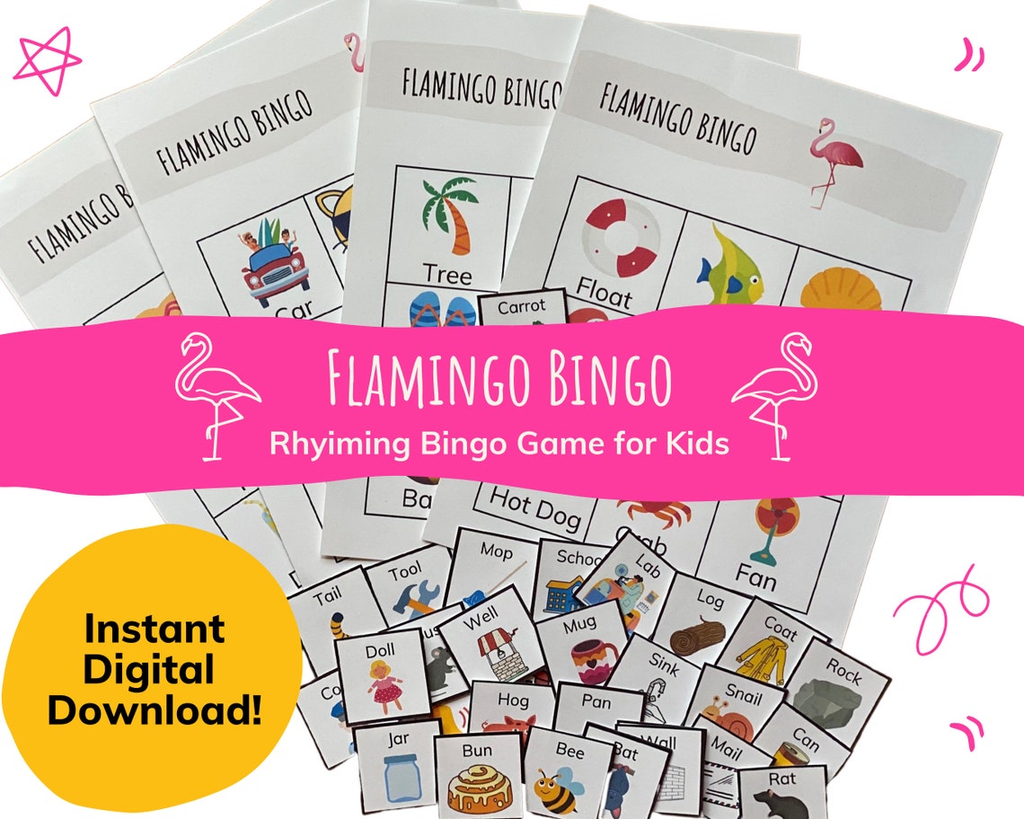 Flamingo Bingo, Rhyming Bingo Game for Preschool and Kindergarten ...