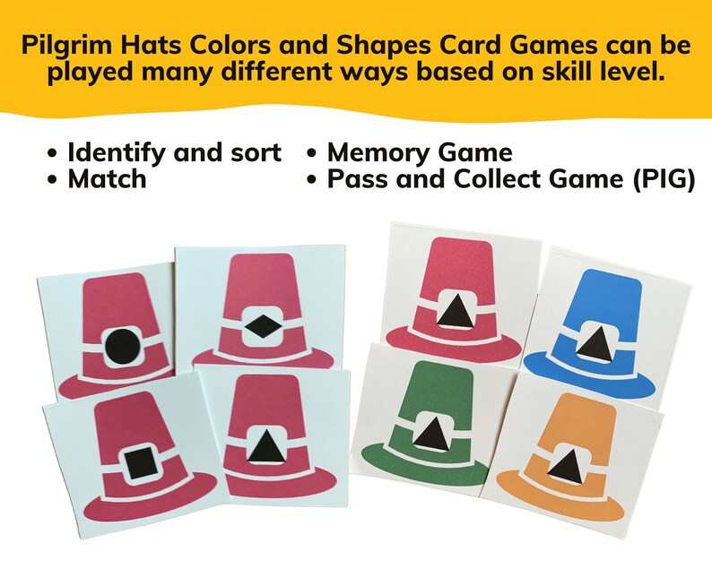 Shapes and Colors Card Games, Pilgrim Hats, Learn Colors, Learn Shapes ...