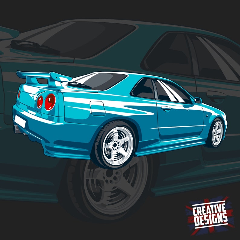 Skyline R34 GTR Diseño / .Ai / .Svg / .Png / .Eps / Car Vector / JDM ...