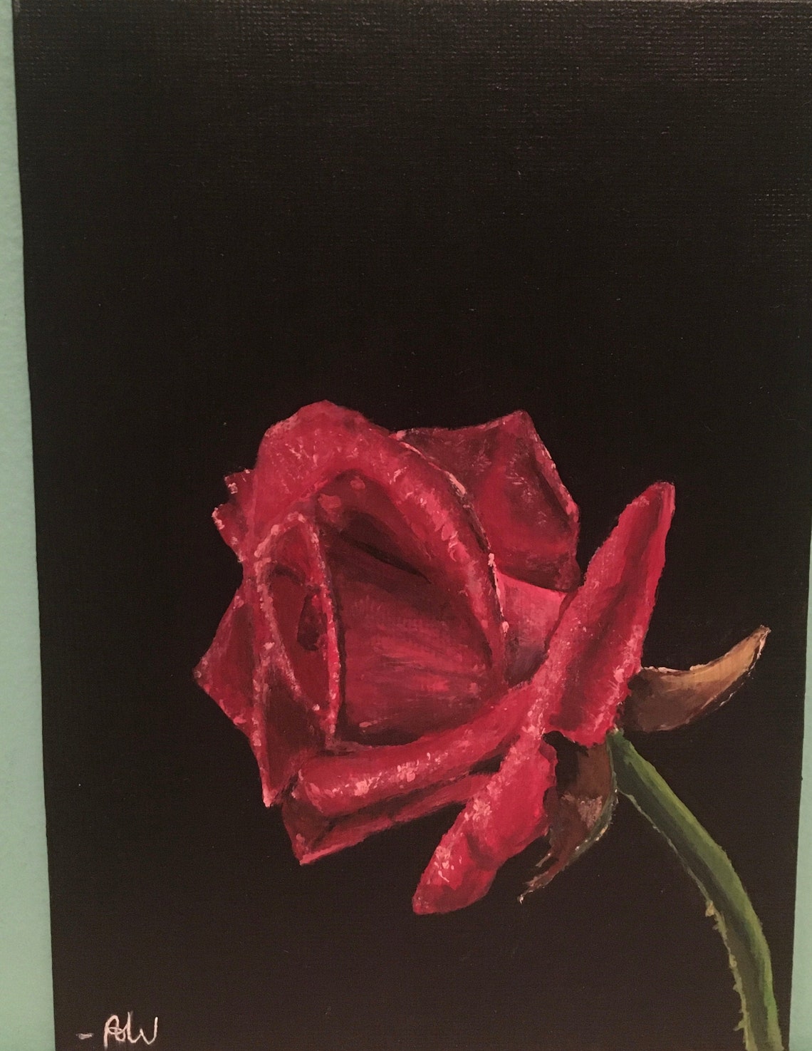 Single Red Rose Original Acrylic Painting. Flower wall art. | Etsy