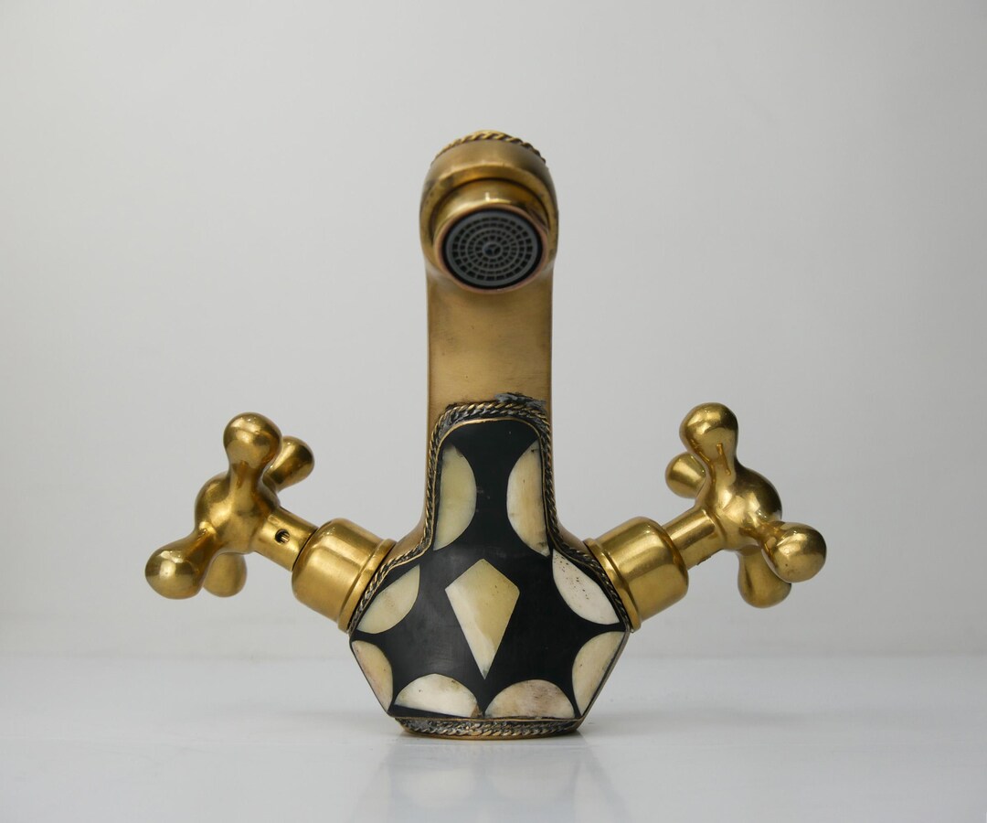 Brass Mixer Tap With Bone and Resin Inlay – Double Handle Deck Mount ...