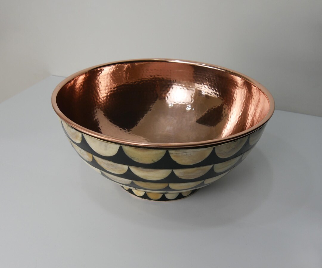 Handmade Copper Vessel Sink: Bone and Resin Inlay, Hammered Interior - Etsy