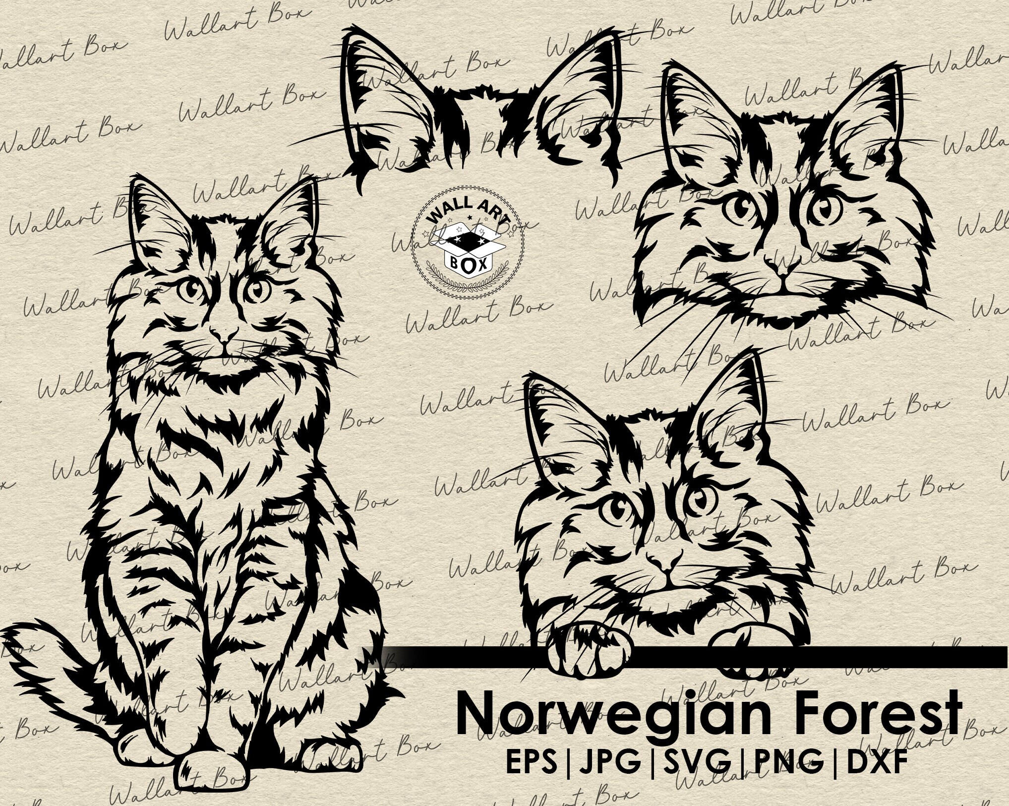 Norwegian Forest Cat Svg Cat Full Body Peeking Head Ears - Etsy