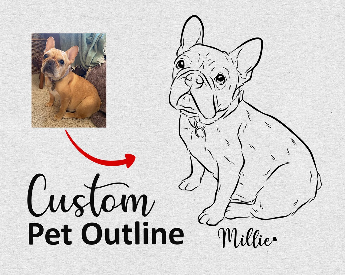 Custom Pet Outline Drawing, Dog Ear Drawing, Pet Tattoo Design, Cat ...