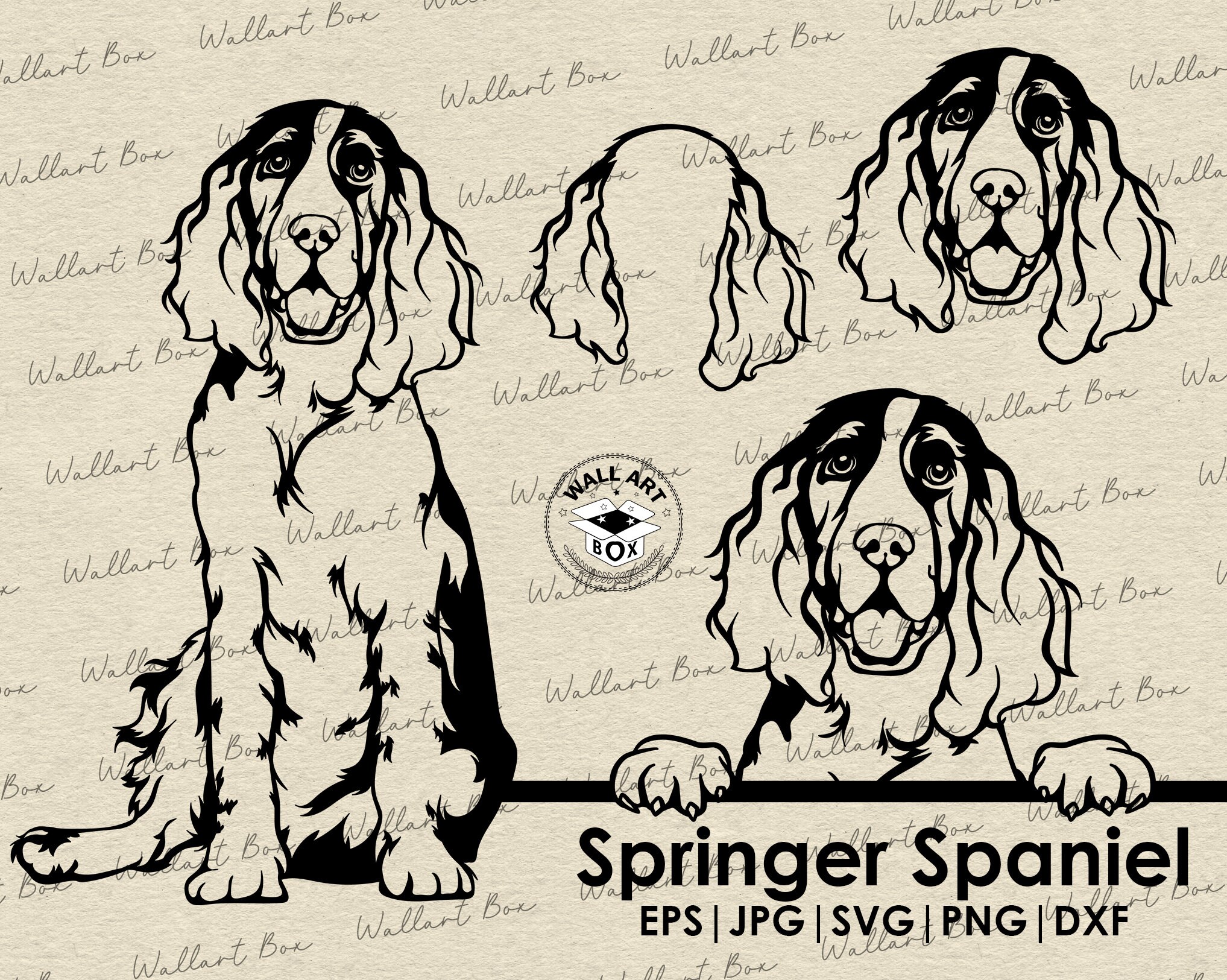 Springer Spaniel Svg Dog Full Body Peeking Head Ears Files for - Etsy