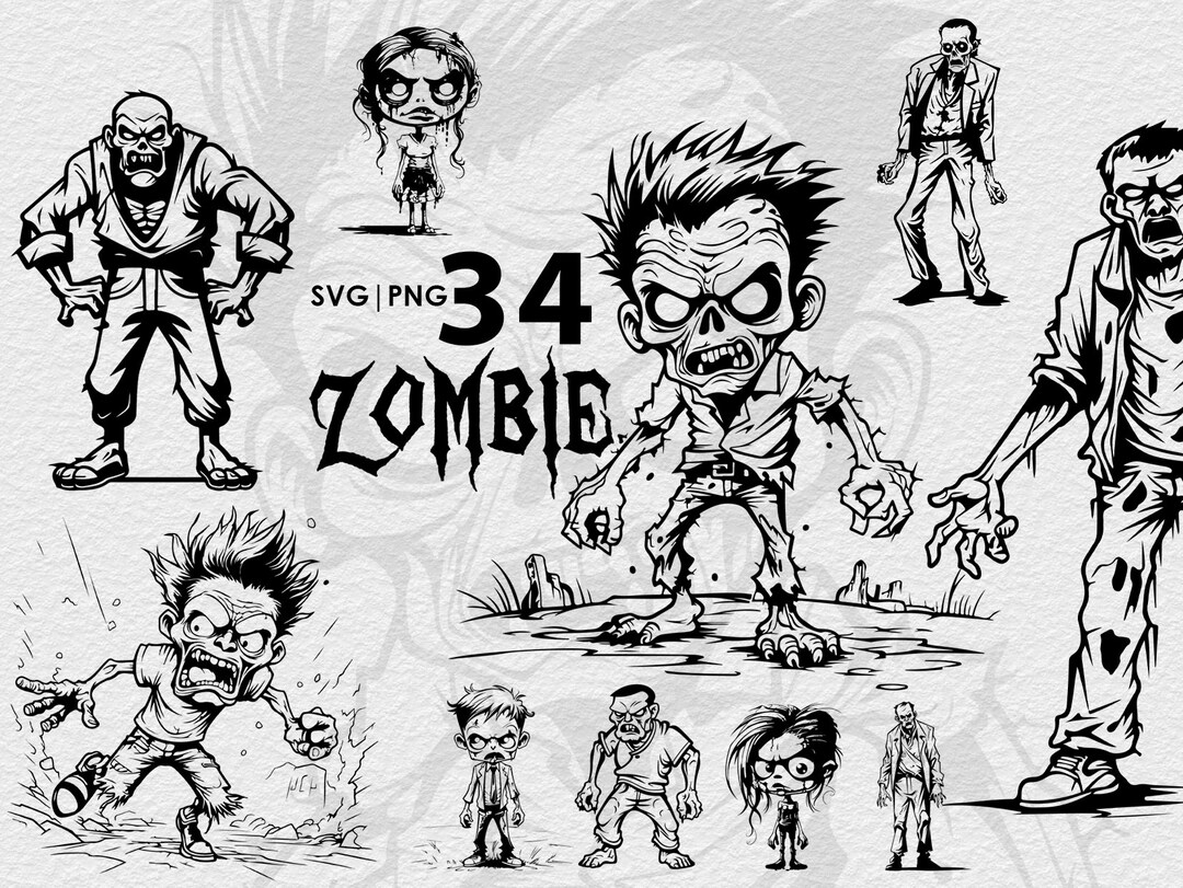 Halloween Zombie Bundle PNG & SVG, Zombie Apocalypse Printable Art ...