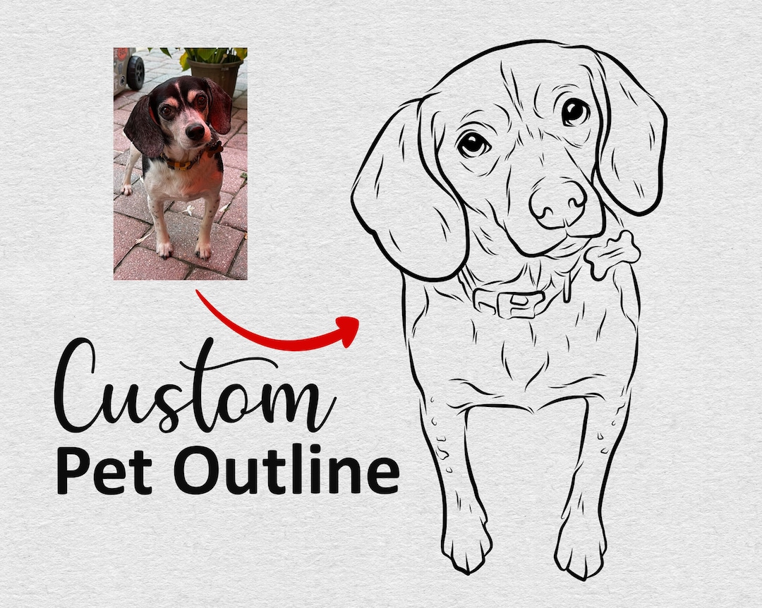Custom Pet Outline Drawing, Dog Ear Drawing, Pet Tattoo Design, Cat ...