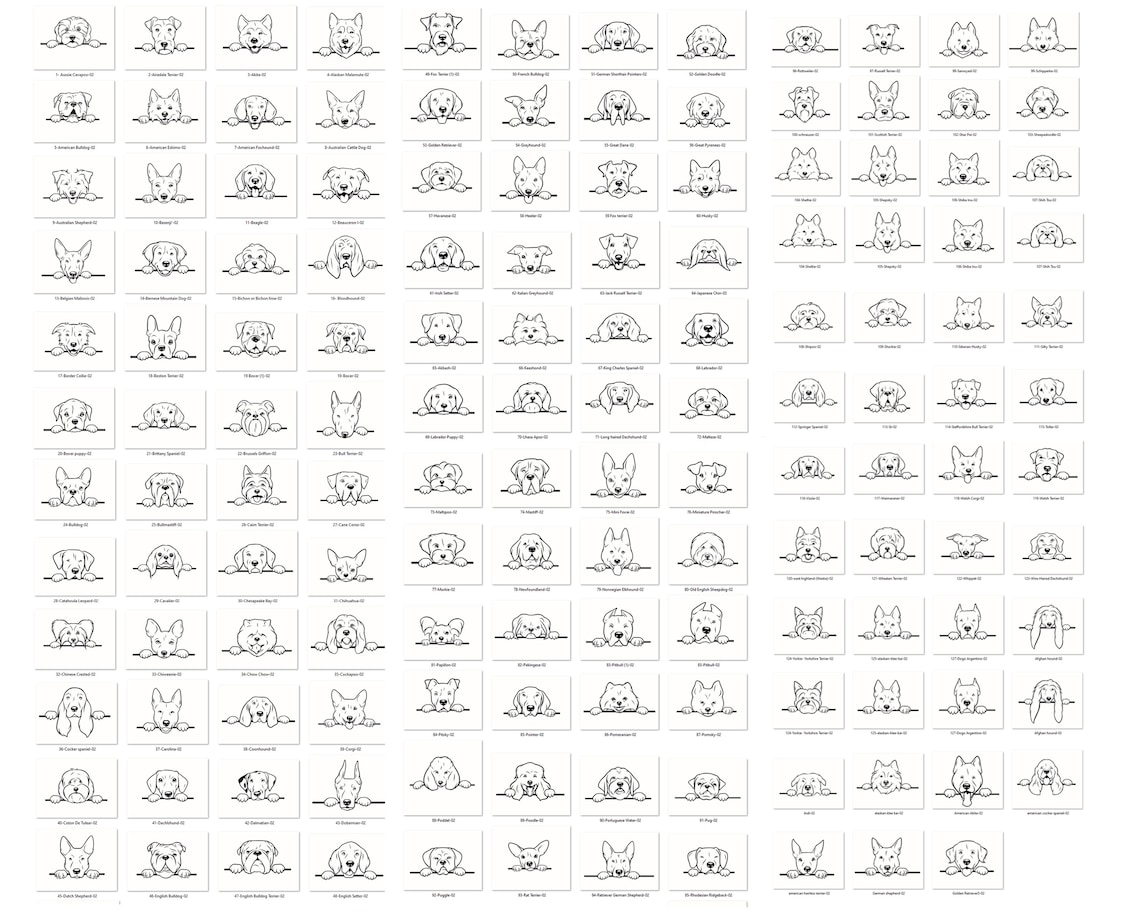 135 Breed Peeking DOG Mega Bundle Drawing | Clip Art, SVG, Png, Dxf ...