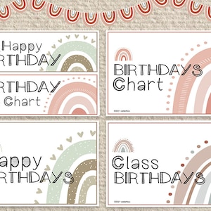 Boho Rainbow Birthday Classroom Display | Classroom Monthly Birthday ...