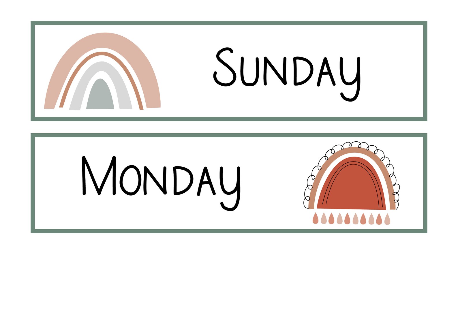 Boho Rainbow Days and Months Flashcards Desert Neutral | Etsy