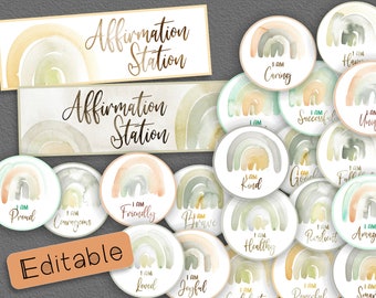 Boho Rainbow Affirmation Station Posterscircle Mirror Labels | Etsy