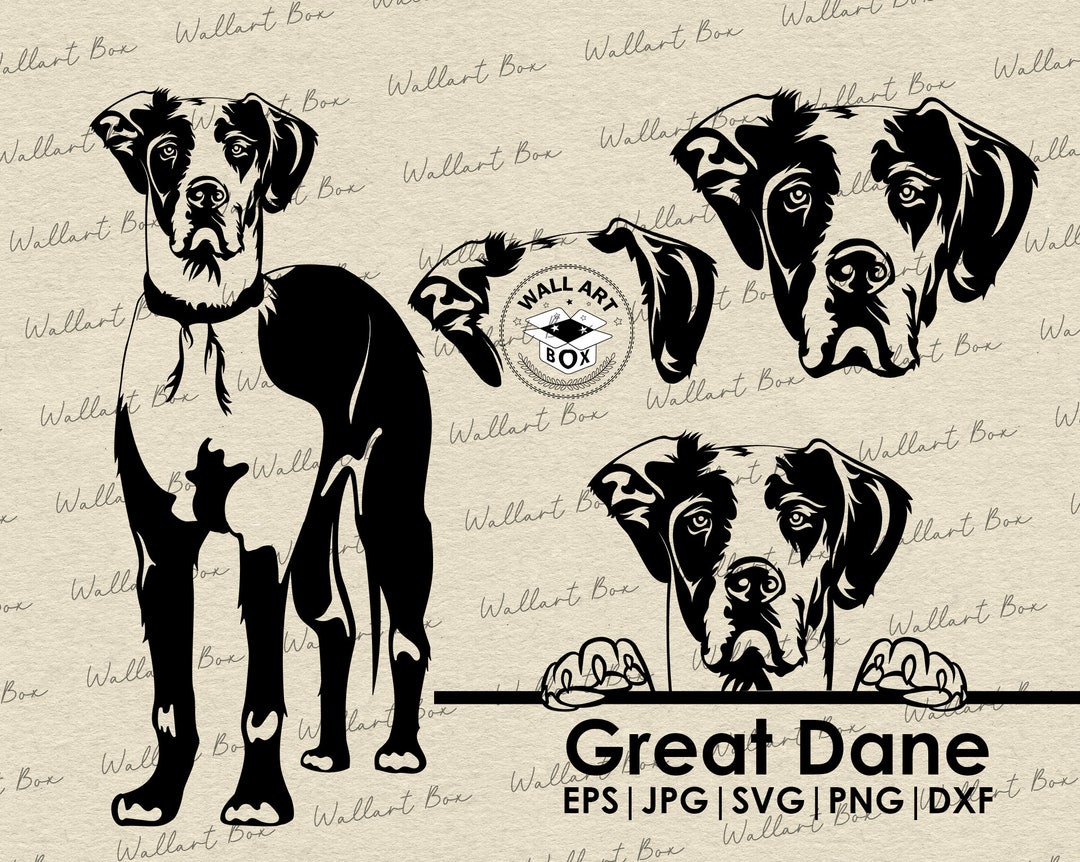 Spotted Great Dane Svg Dog Full Body Peeking Head Ears Files for Cricut ...