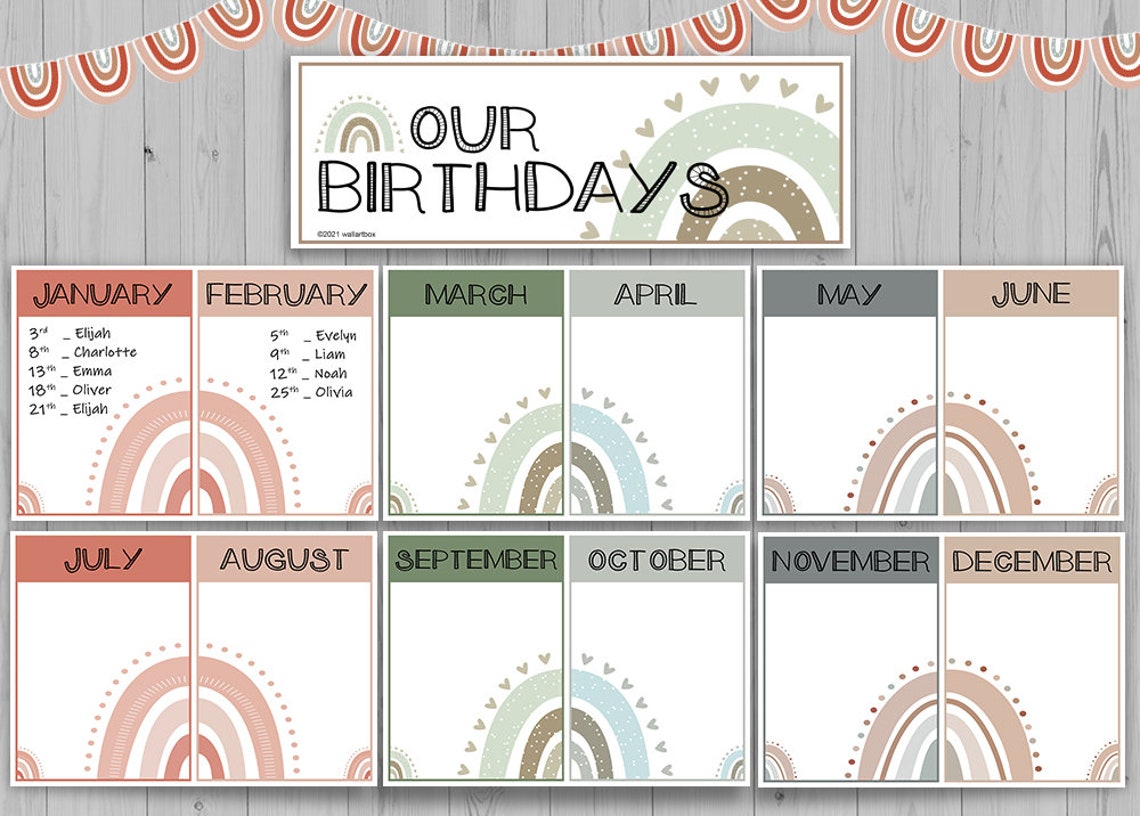Boho Rainbow Birthday Classroom Display Classroom Monthly | Etsy