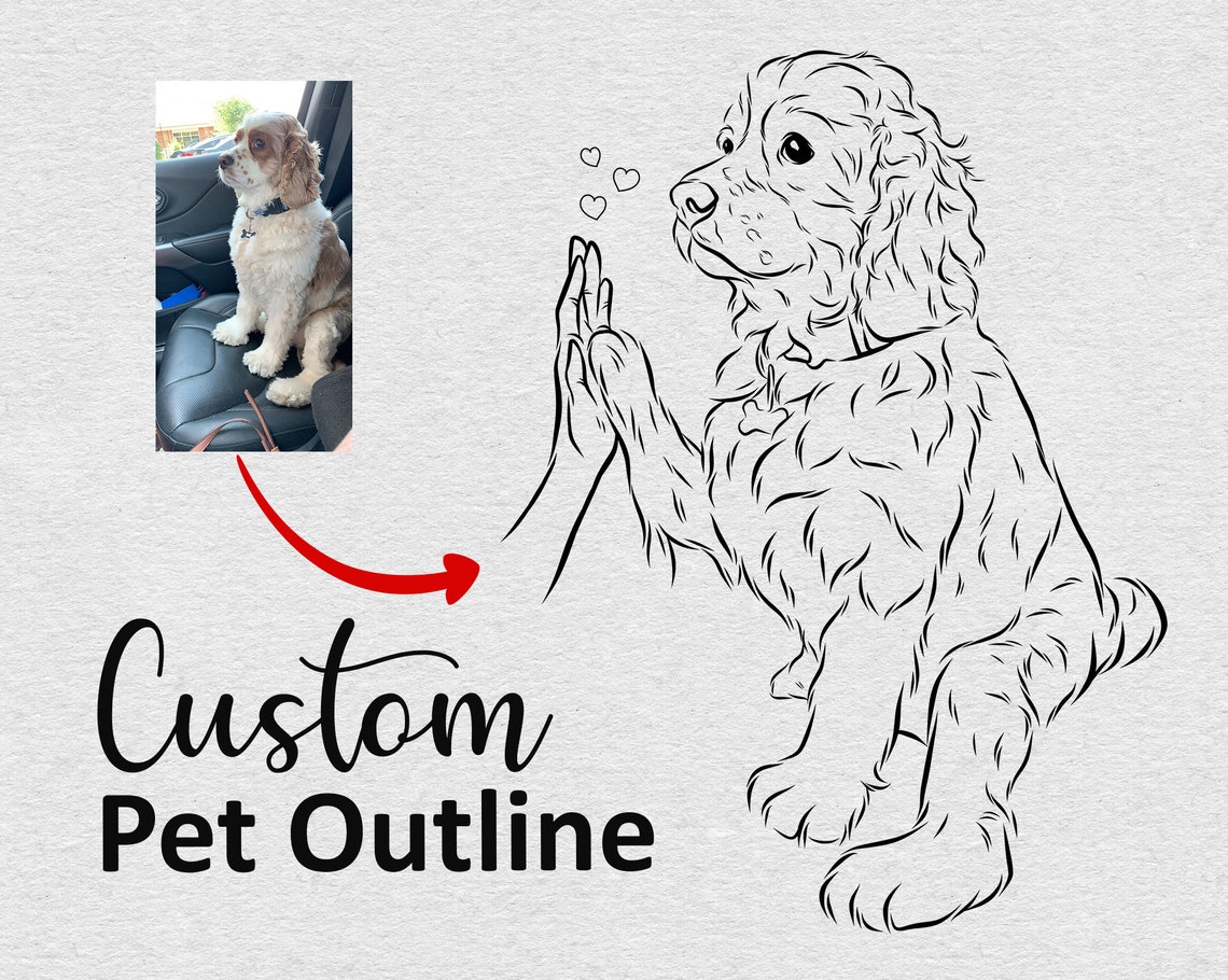 Custom Pet Outline Drawing, Dog Ear Drawing, Pet Tattoo Design, Cat ...