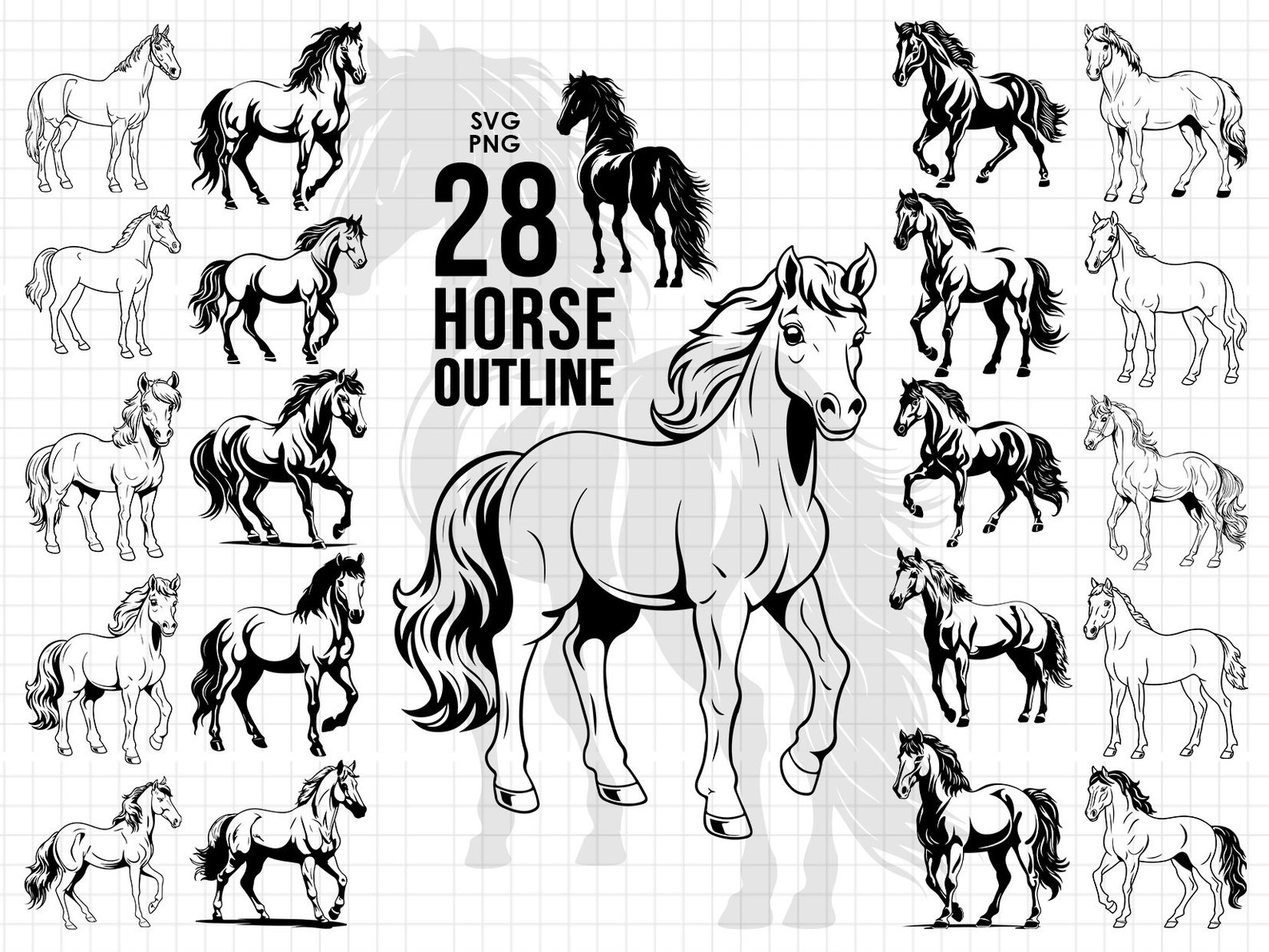 28 Horse Outline Svg Bundle, Vector, Cricut, Digital Download, Png ...