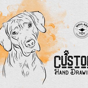 Custom Pet Ear Outline, Digital Hand Drawn, Half Body Dog Line Drawing ...