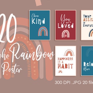 Inspirational Classroom Posters Bundle, Boho Rainbow Classroom Quotes ...