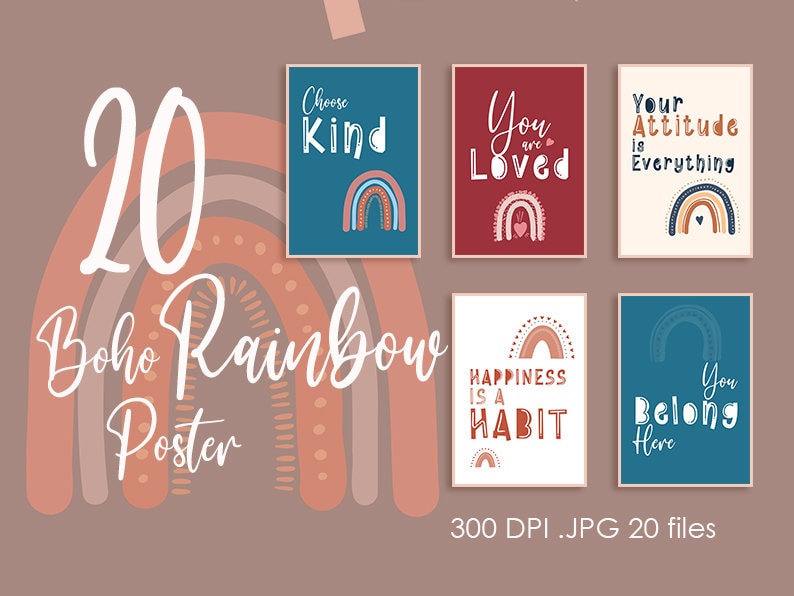 Inspirational Classroom Posters Bundle, Boho Rainbow Classroom Quotes ...