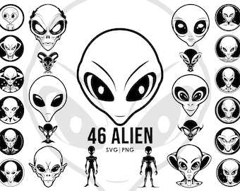Alien Svg Bundle, Ufo Svg for Cricut, Alien Vector, Alien Head Svg ...