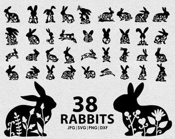 Easter Floral Rabbit SVG Rabbit Silhouette for Cricut and Cut File ...