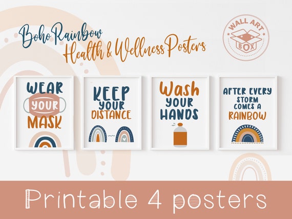Boho Rainbow Theme COVID Classroom Poster Set of 4 Classroom | Etsy