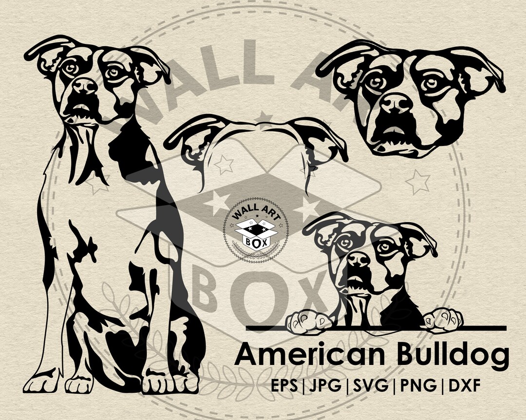 American Bulldog Svg Dog Full Body Peeking Head Ears Files for Cricut ...
