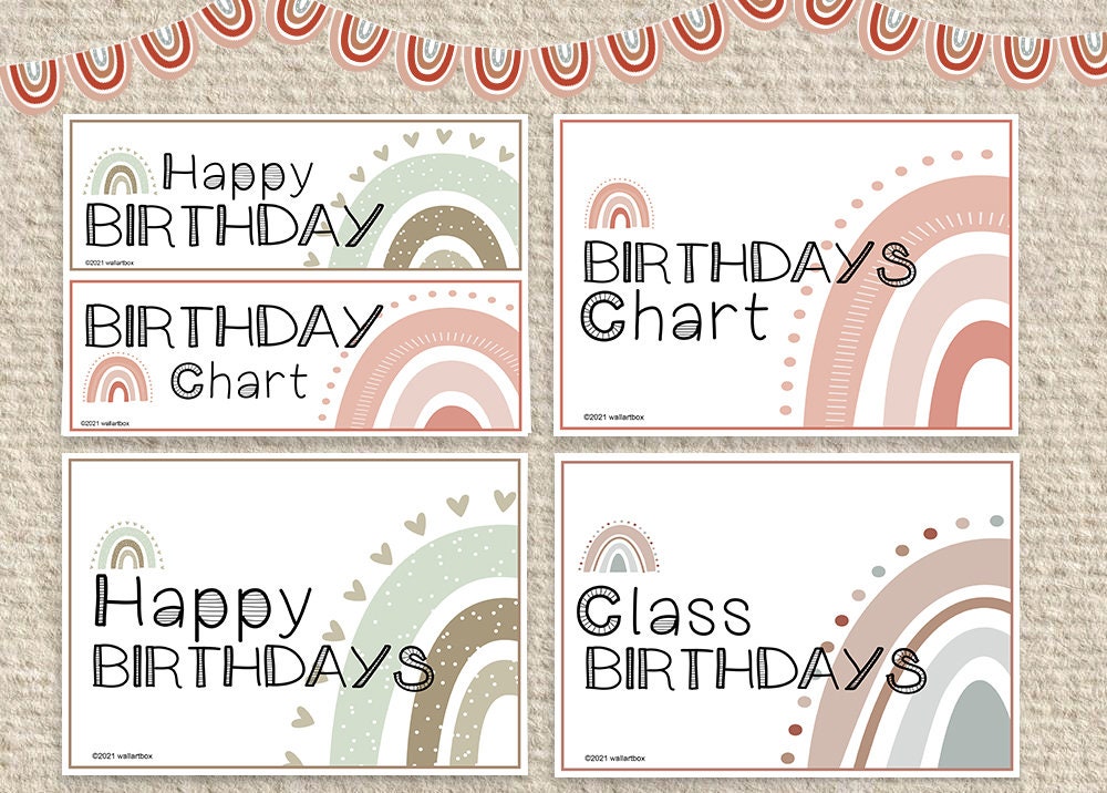 Boho Rainbow Birthday Classroom Display | Classroom Monthly Birthday ...