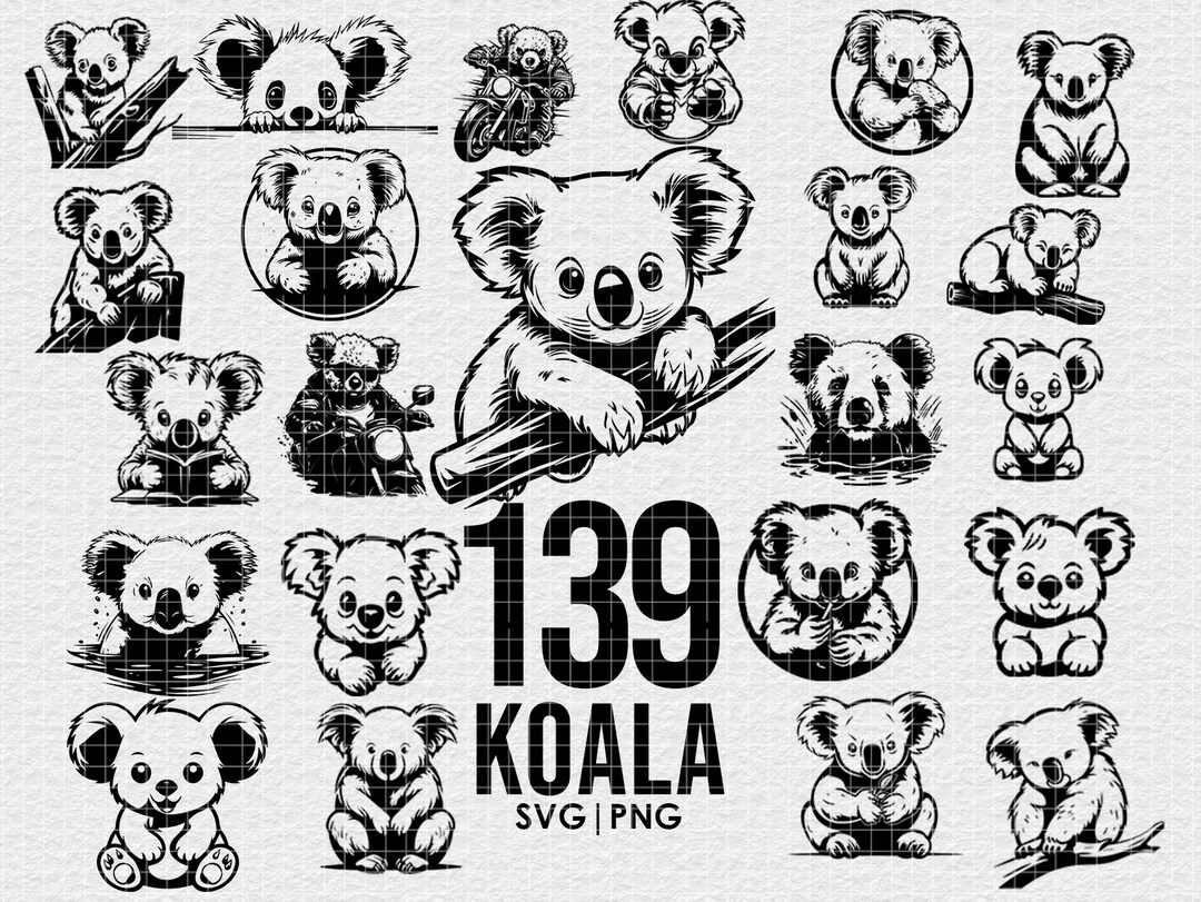 Koala Vector Illustration Bundle, Svg Png Bundle, Digital Download, for ...