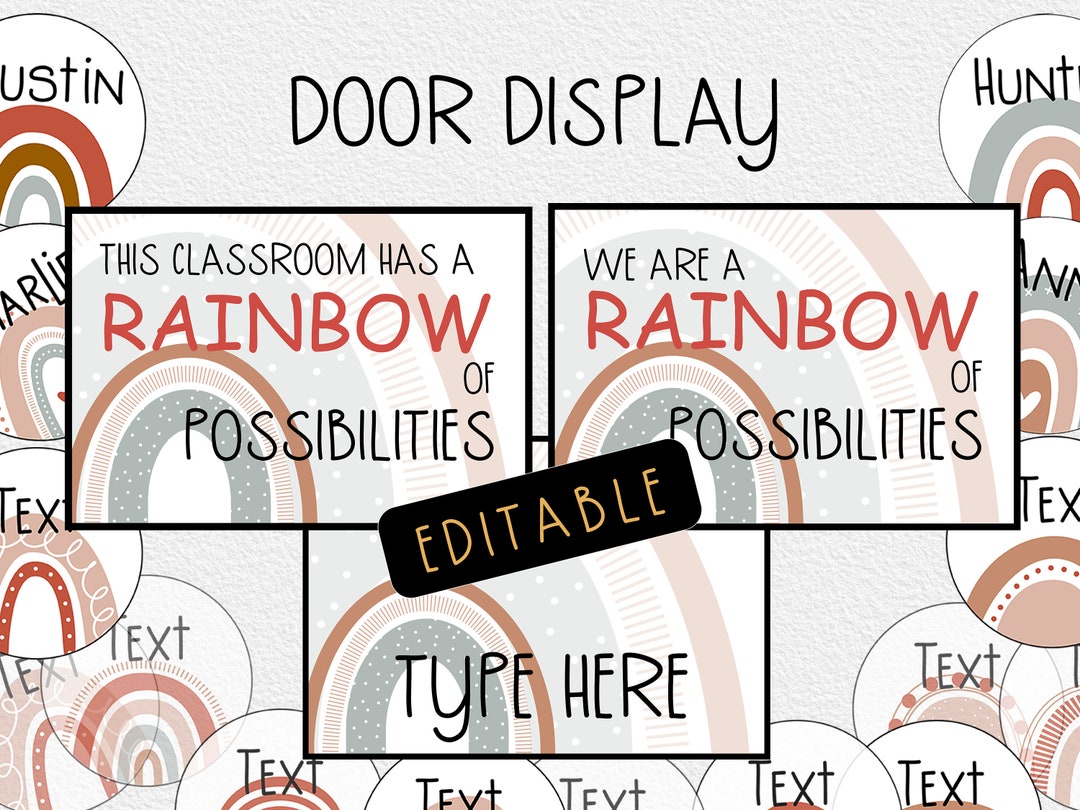 BOHO RAINBOW Classroom Door Display | Editable | Neutral Rainbow ...