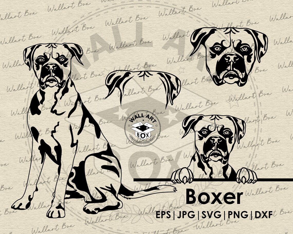 Boxer Dog Svg Dog Full Body Peeking Head Ears Files for Cricut| Clipart ...