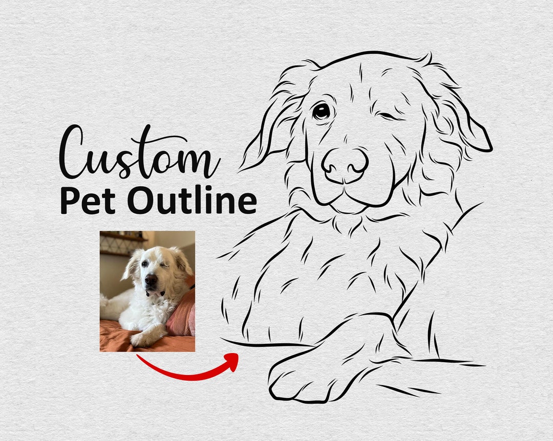 Custom Pet Outline Drawing, Dog Ear Drawing, Pet Tattoo Design, Cat ...
