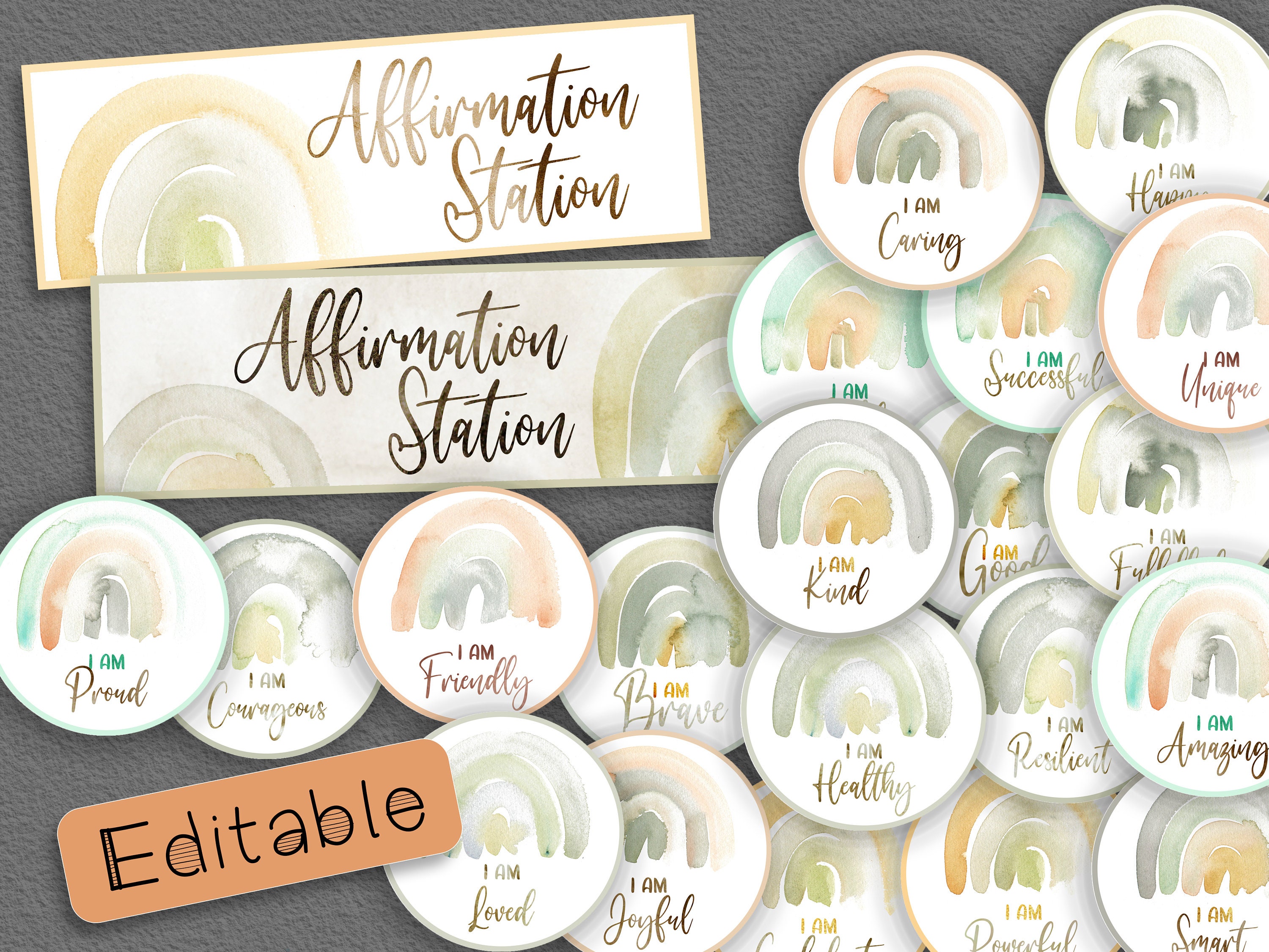 Boho Rainbow Watercolor Affirmation Station Posterscircle | Etsy