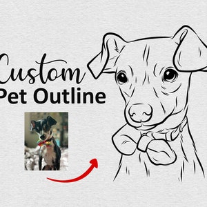 Custom Pet Ear Outline, Digital Hand Drawn, Half Body Dog Line Drawing ...