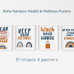 Boho Rainbow Theme COVID Classroom Poster Set of 4, Classroom Safety ...