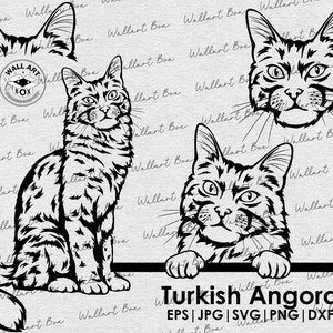 Turkish Angora Cat Svg| Cat Full Body Peeking Head Ears Digital Files ...