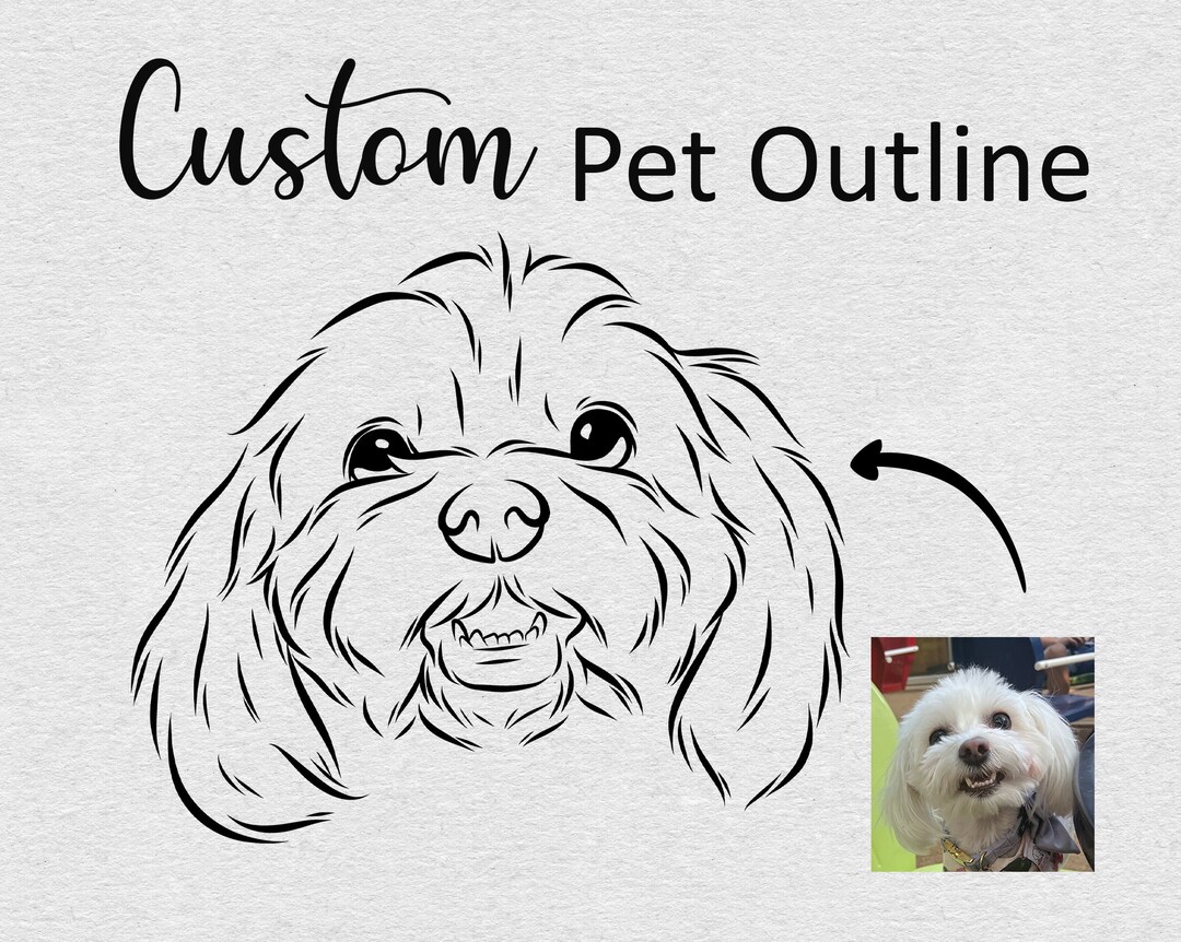 Custom Pet Outline Drawing, Dog Head Drawing, Pet Tattoo Design, Cat ...