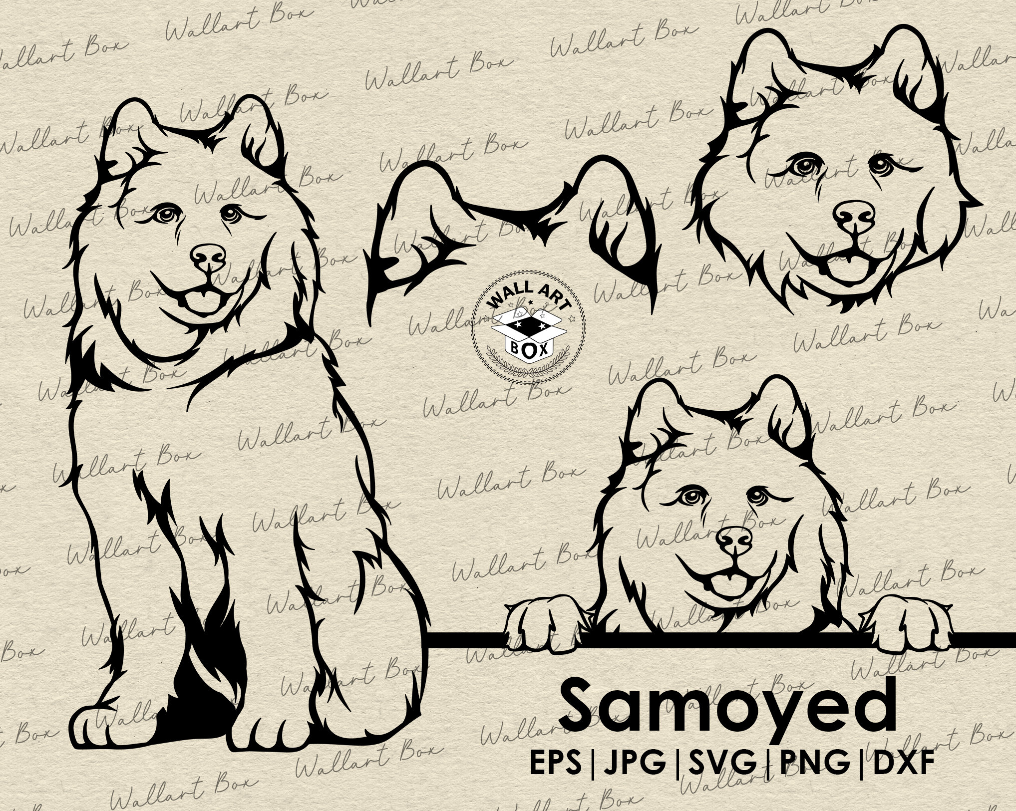 Samoyed Svg Dog Full Body Peeking Head Ears Files for Cricut| Clipart ...