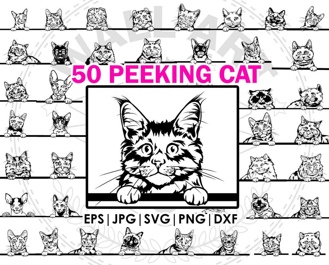 50 Breed Peeking Cat Mega Bundle Drawing | Clip Art, SVG, Png, Eps, Dxf ...