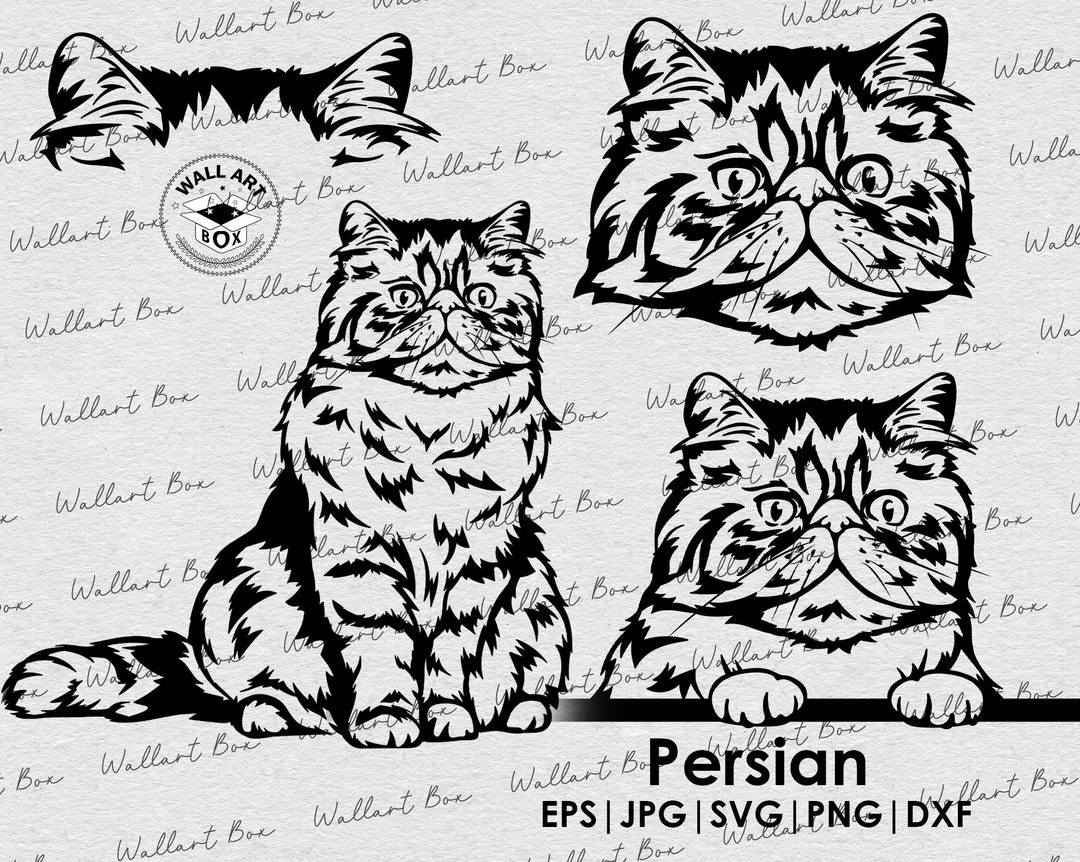 Persian Cat Svg| Cat Full Body Peeking Head Ears Digital Files| Clipart ...