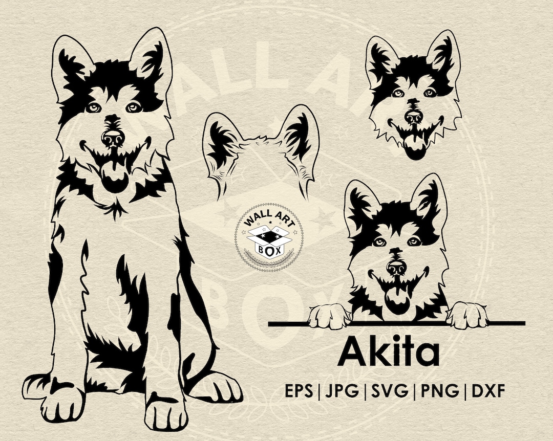 Akita Svg Dog Full Body Peeking Head Ears Files for Cricut| Clipart ...