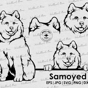 Samoyed Svg Dog Full Body Peeking Head Ears Files for Cricut| Clipart ...