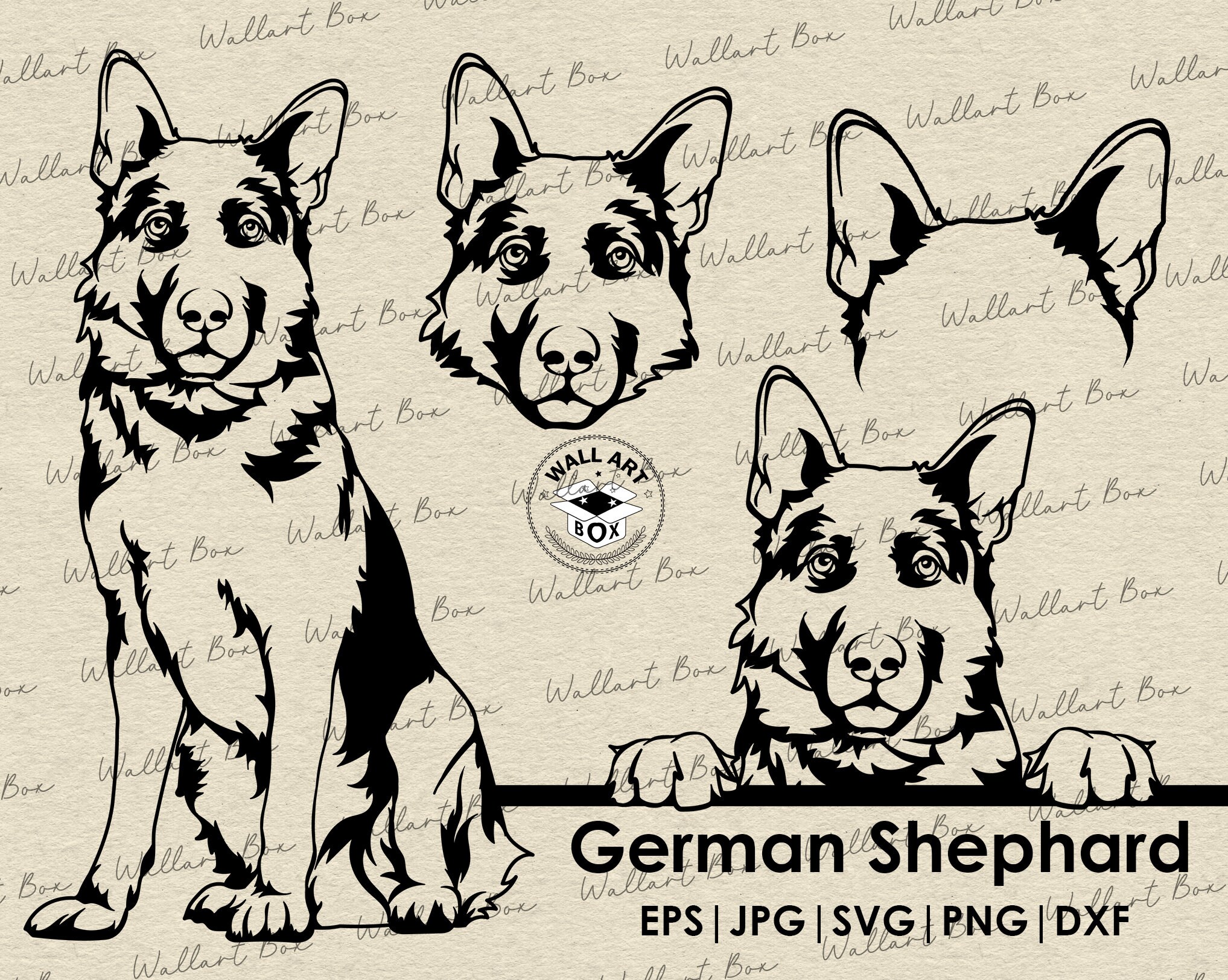 German Shephard Svg Dog Full Body Peeking Head Ears Files for Cricut ...