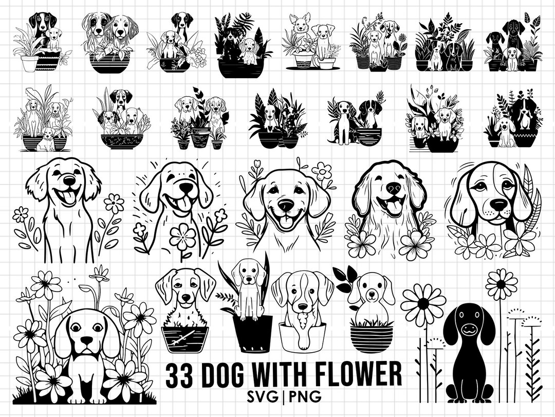 Dog With Flowers Svg Bundle, Vector, Cricut, Digital Download, Png ...