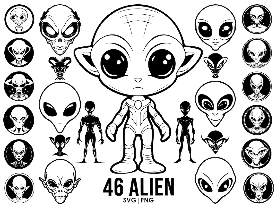 Alien Svg Bundle, Ufo Svg for Cricut, Alien Vector, Alien Head Svg ...